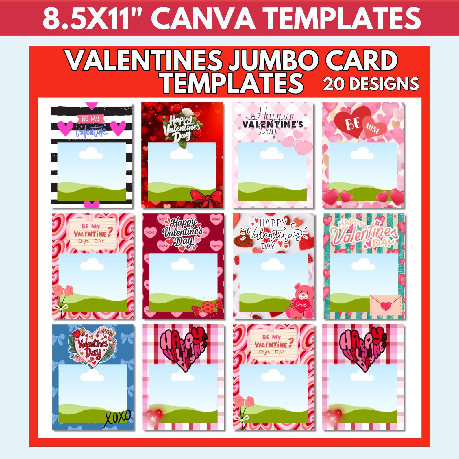 Valentine Jumbo Cards Mega Bundle: Canva Editable Valentines Jumbo Card ...