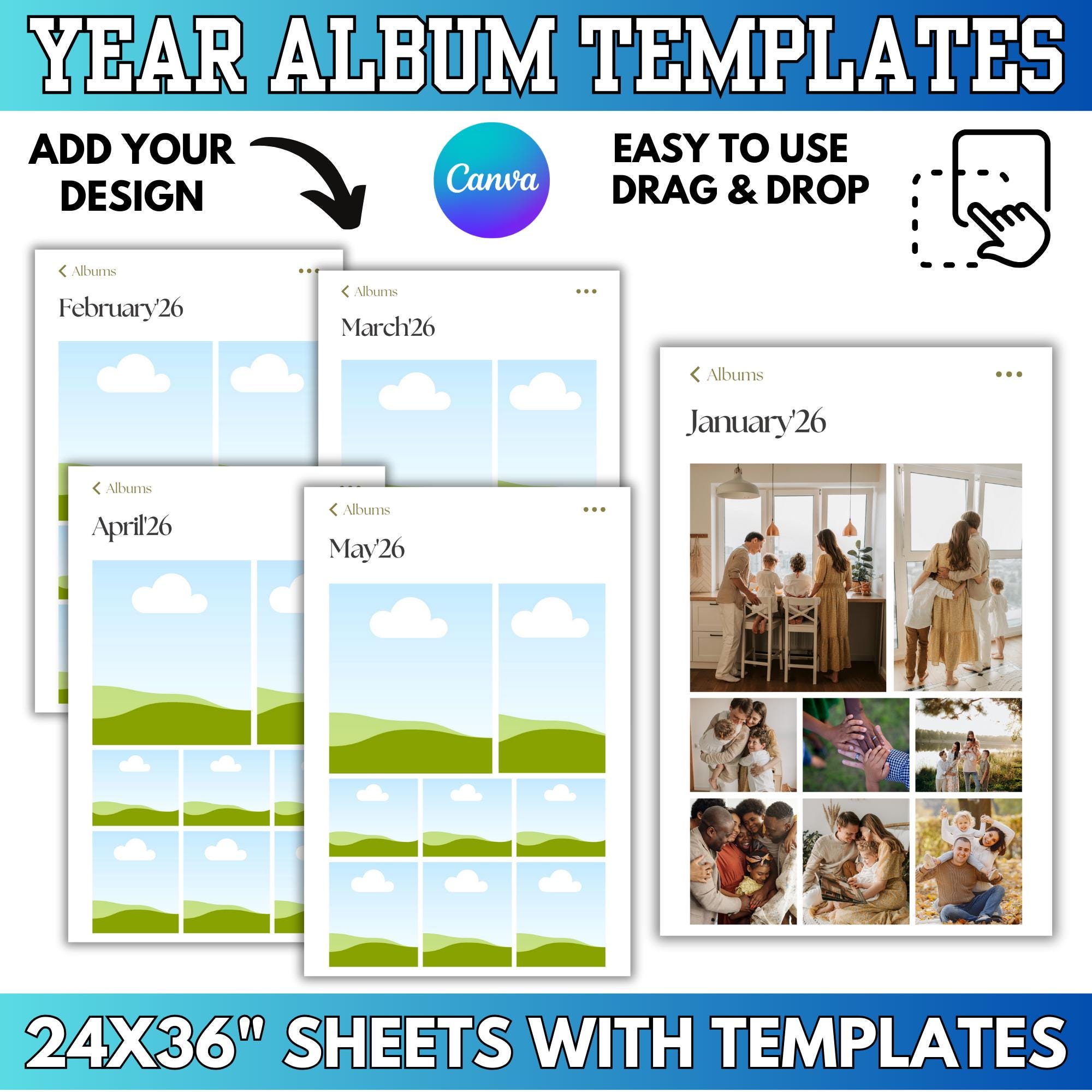 Yearly Album Canva Editable Template: Family Yearbook Photo Collage ...