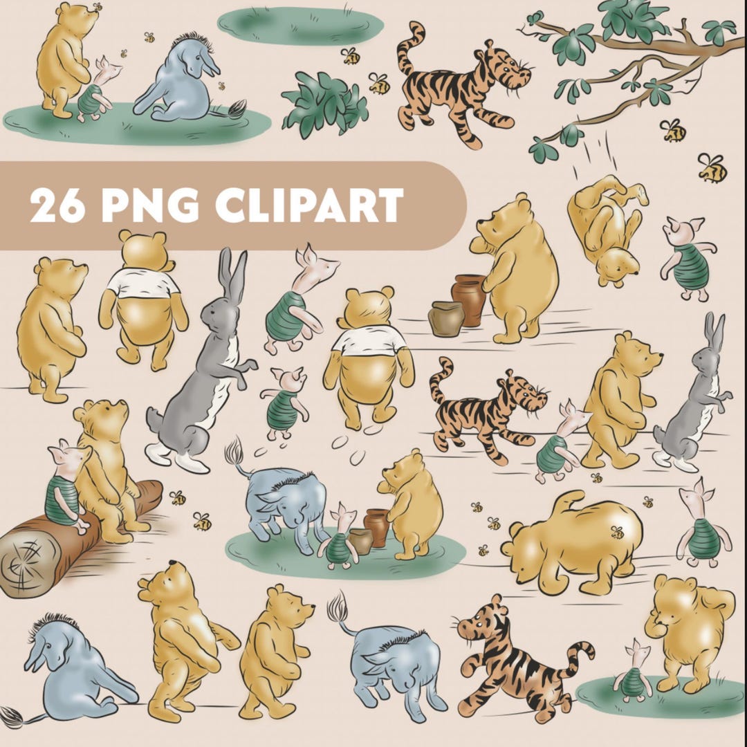 26 Classic Winnie the Pooh and Friends PNG Clipart, Vintage Winnie the ...