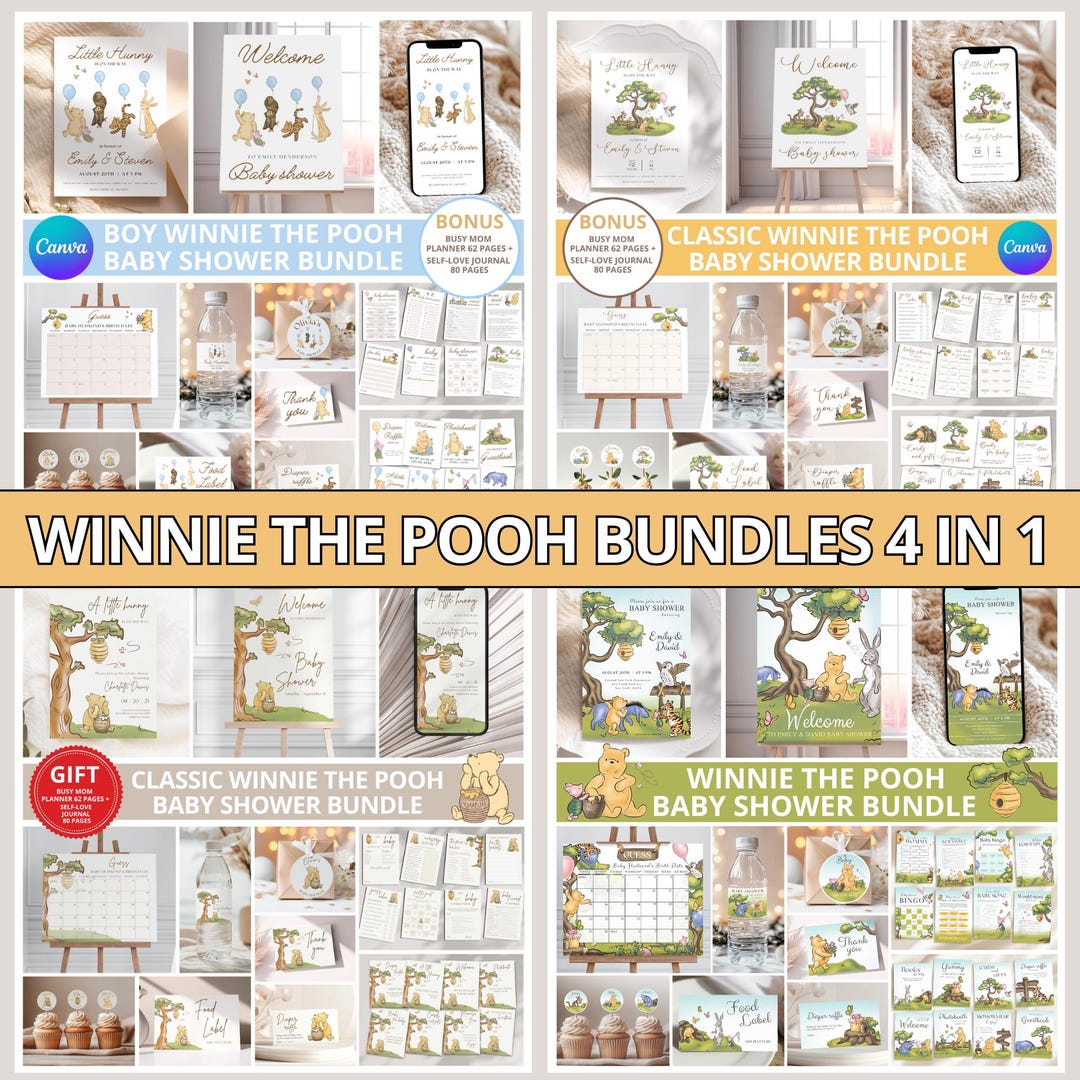 MEGA 4 in 1 Winnie the Pooh Baby Shower Bundle: Invitation, Games ...