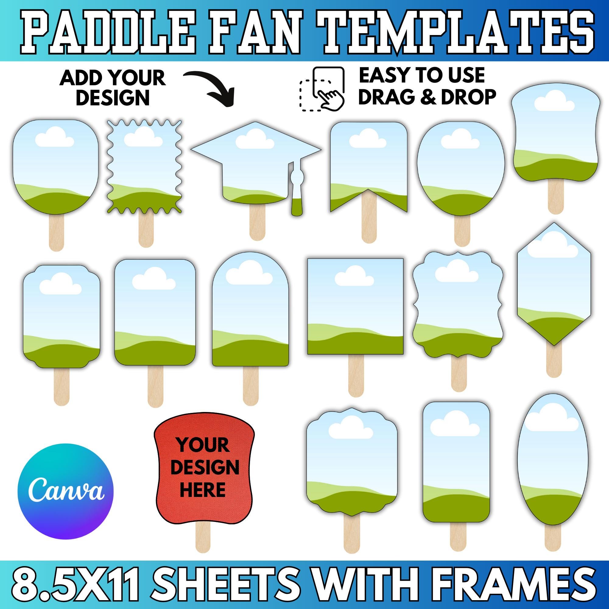 Paddle Fan Canva Templates: Wedding Church Graduate Blank Fan Template ...
