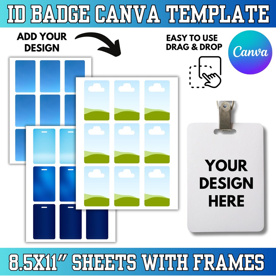 ID Badge Canva Editable Template, ID Card Editable Templates Drag and ...