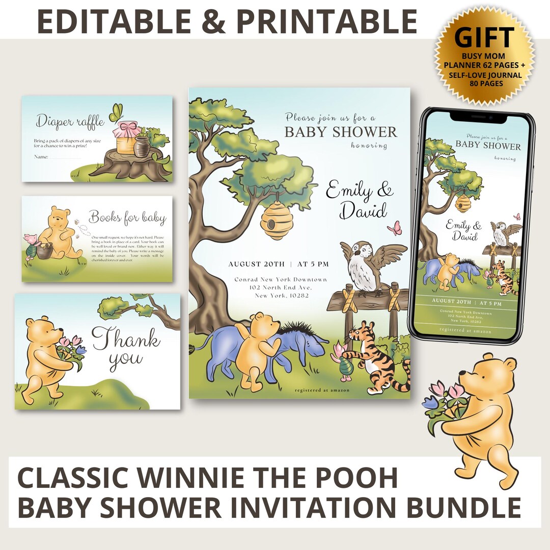 Winnie the Pooh Baby Shower Invitation Bundle (digital Download) - Etsy