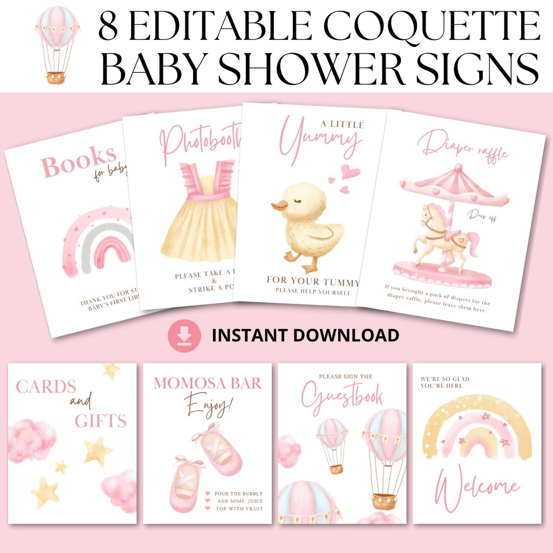 It's A Girl Coquette Baby Shower Sign Bundle, Girl Watercolor Baby ...