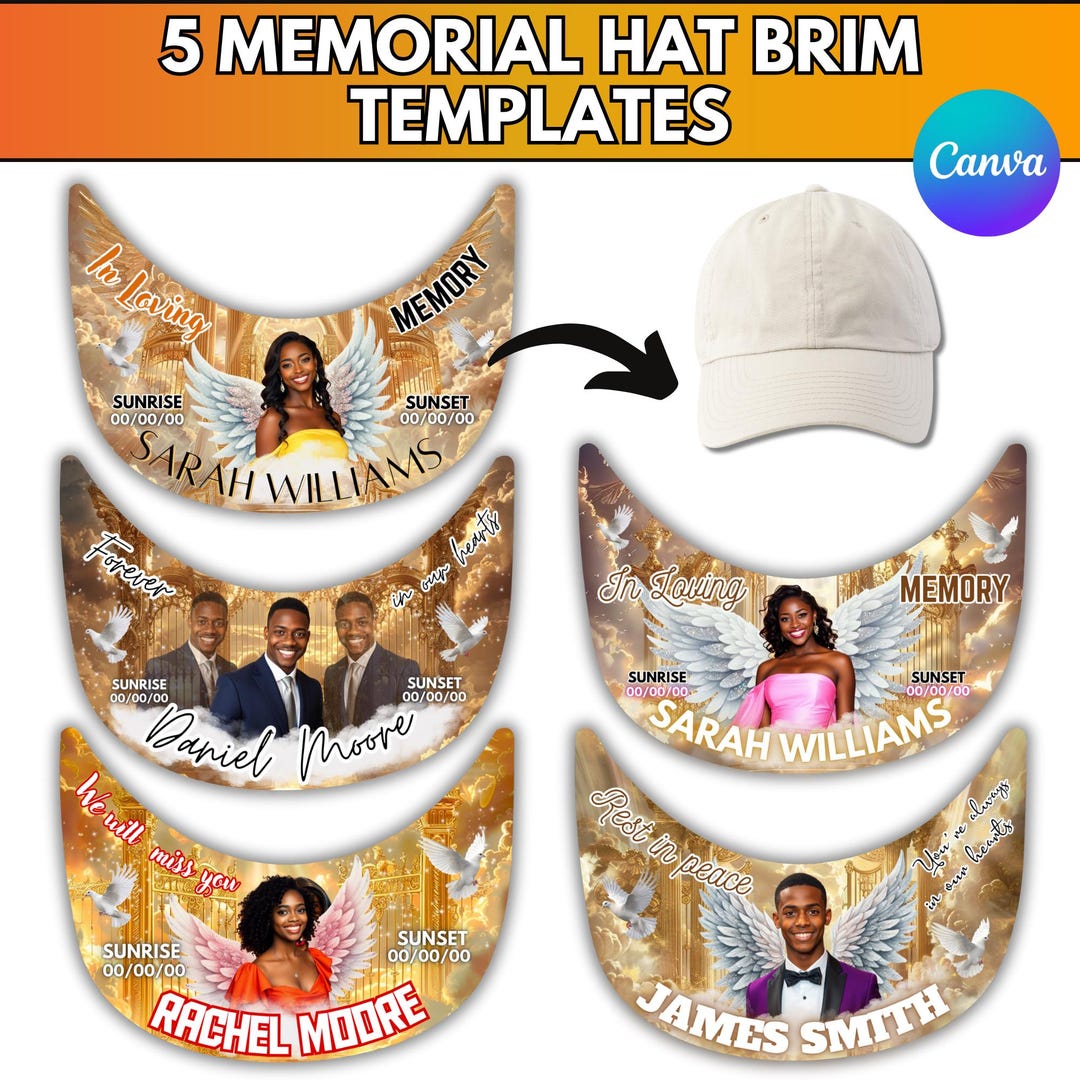 Memorial Hat Brim Canva Template: Editable Funeral Design, 5 in Loving ...