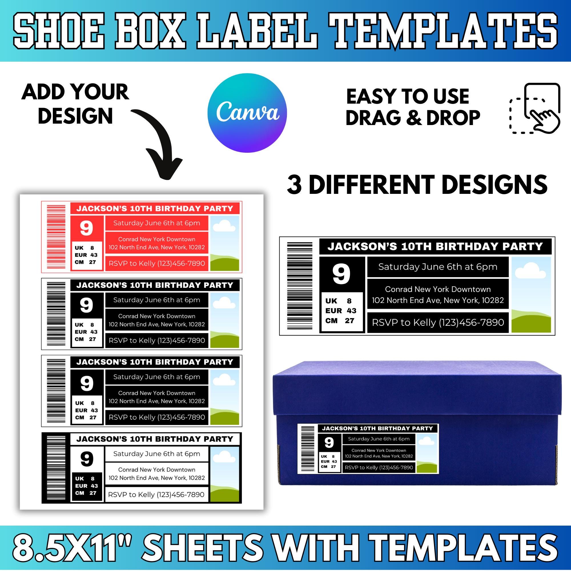 Shoe Box Label Canva Template: Editable Favor Box Templates - Etsy