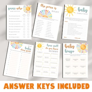 Retro Sun Baby Shower Game Bundle, Here Comes the Sun Baby Shower Games ...