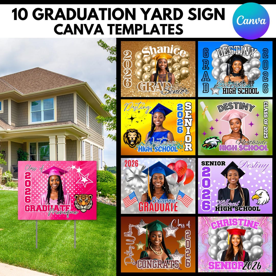 Graduation Yard Sign Template Bundle: Customize Grad Yard Signs (canva ...