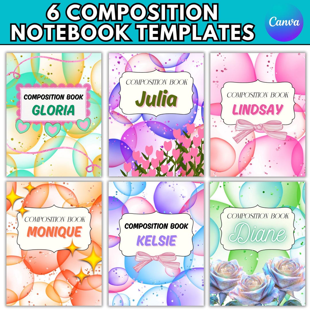 Editable Composition Book Cover Canva Templates, Composition Notebook ...