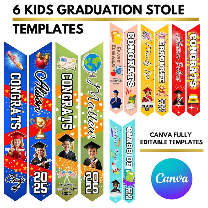 Kids Graduation Stole Template: Pre-k Grad Stole Editable Canva Design ...