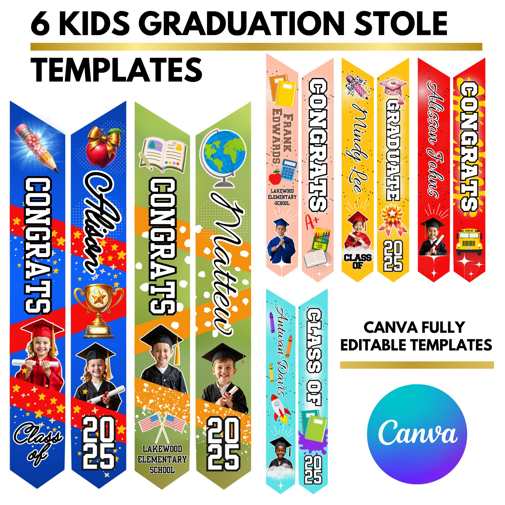 Kids Graduation Stole Template: Pre-k Grad Stole Editable Canva Design ...