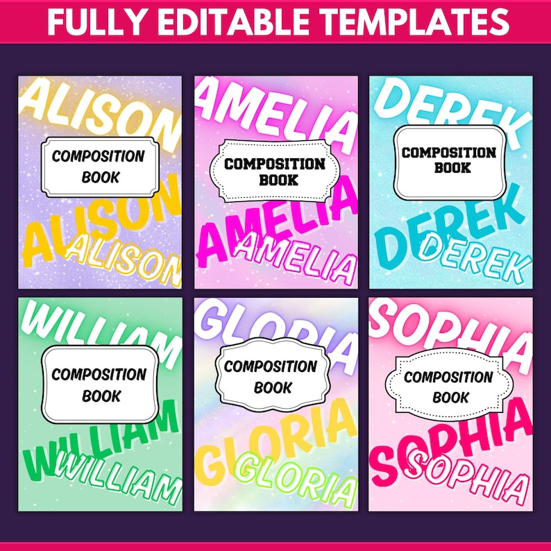 Editable Composition Notebook Cover Templates: Back to School Mega ...