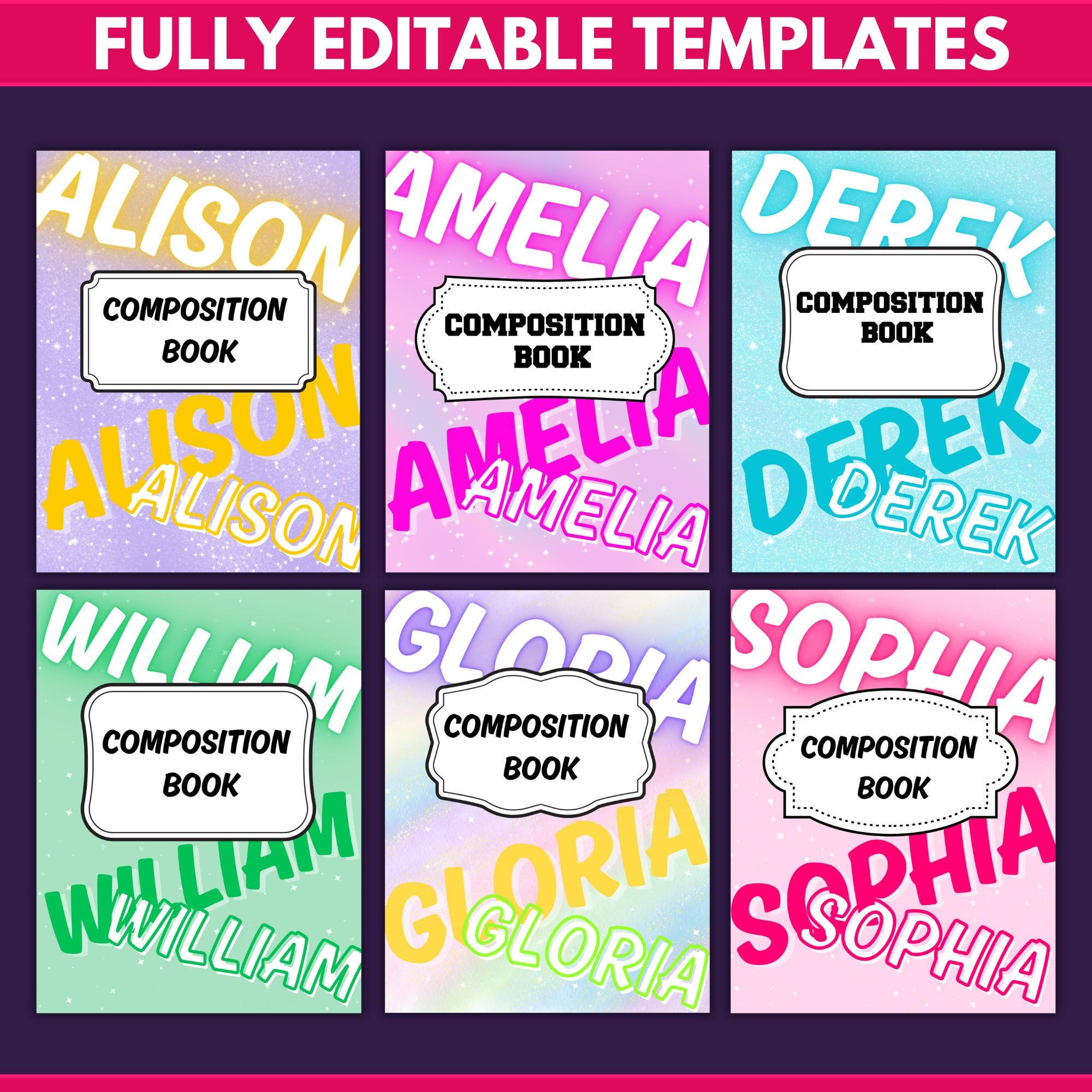 Editable Composition Notebook Cover Templates: Back to School Mega ...