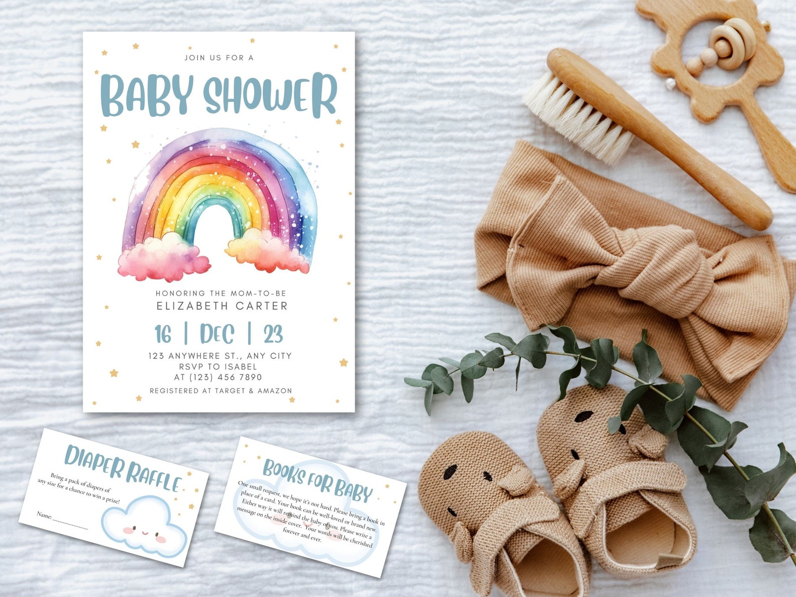 Editable Gender Neutral Rainbow Baby Shower Invitation Set Template ...
