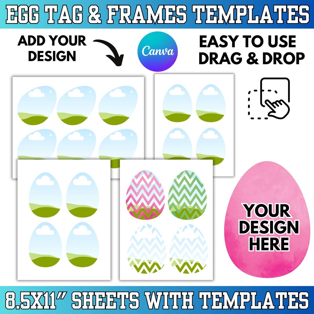 Editable Easter Egg Canva Template: Egg Ornament Tag, Frame Bundle - Etsy