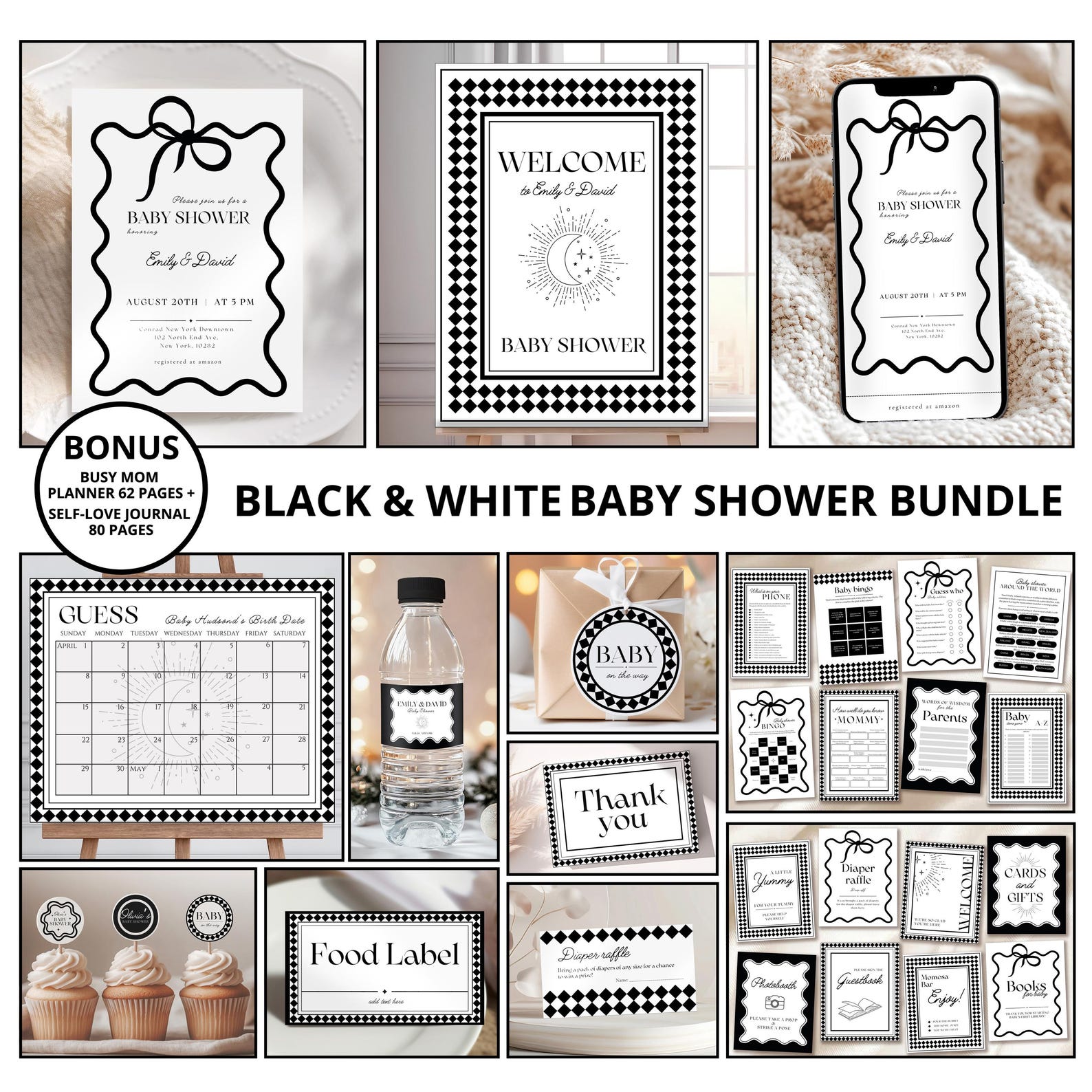 Minimalist Black & White Baby Shower Bundle: Gender Neutral Set ...