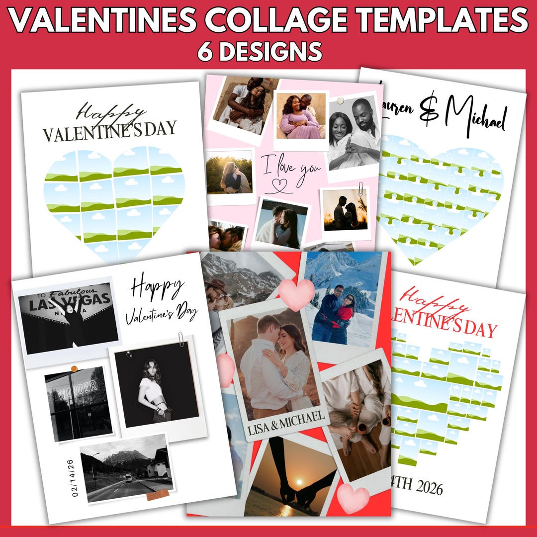 6 Love Photo Collage Editable Template: Valentine's Day, Anniversary ...