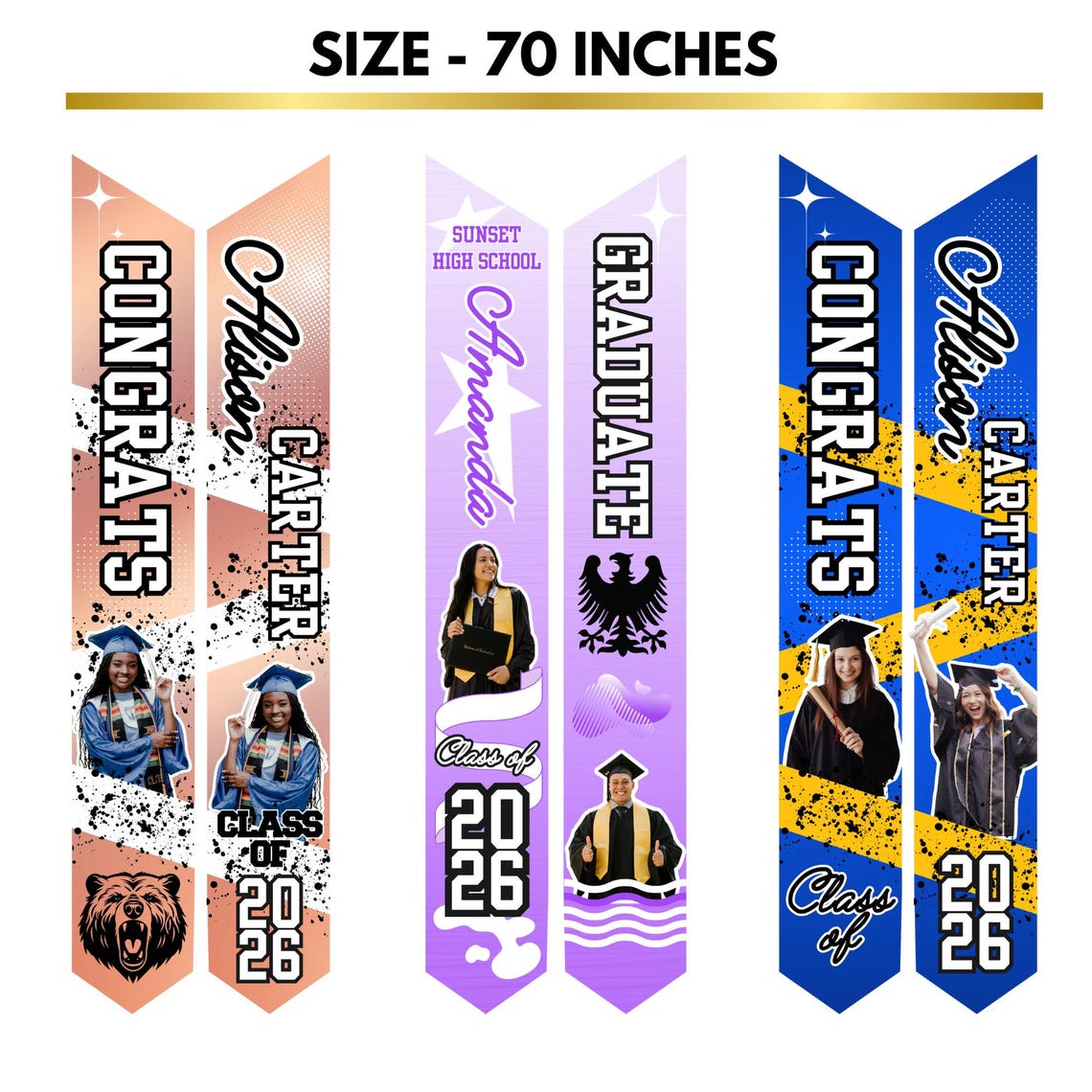 2026 Graduation Stole Template Bundle: Editable Canva Grad Stole Design ...