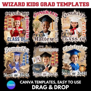 6 Kids Graduation Wizard Canva Editable Template, Magic School Class of ...