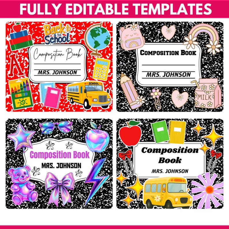 Teacher Mouse Pad Canva Template: Composition Book Design Back to ...