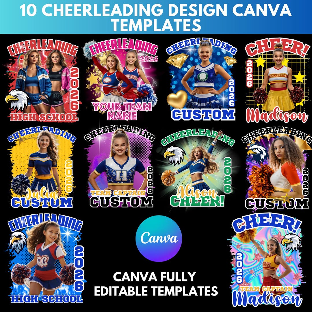 2026 Cheerleading Shirt Design Canva Template: Cheerleader Bootleg ...