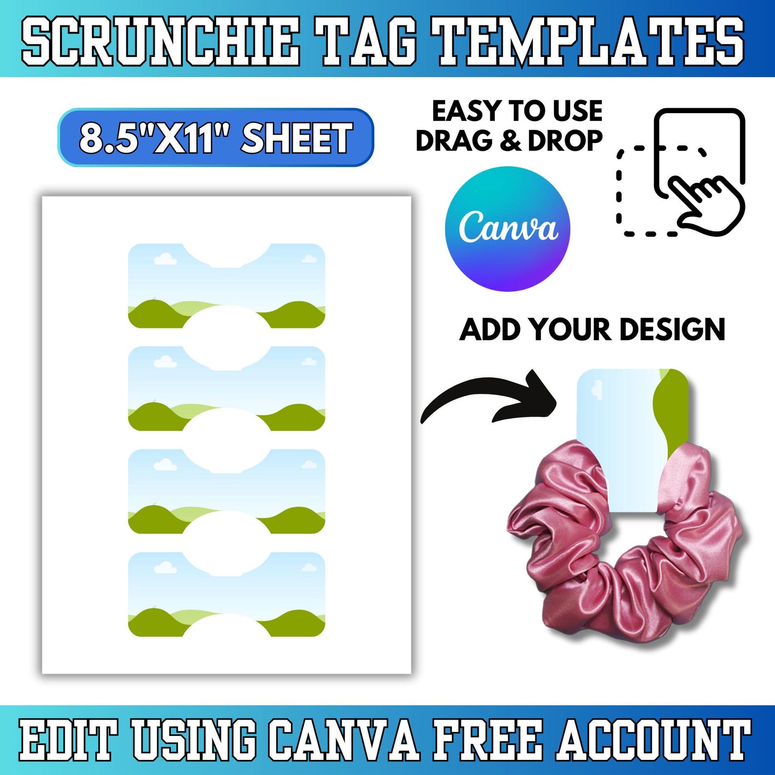 Editable Scrunchie Tag Canva Template: Printable Scrunchie Label Design ...