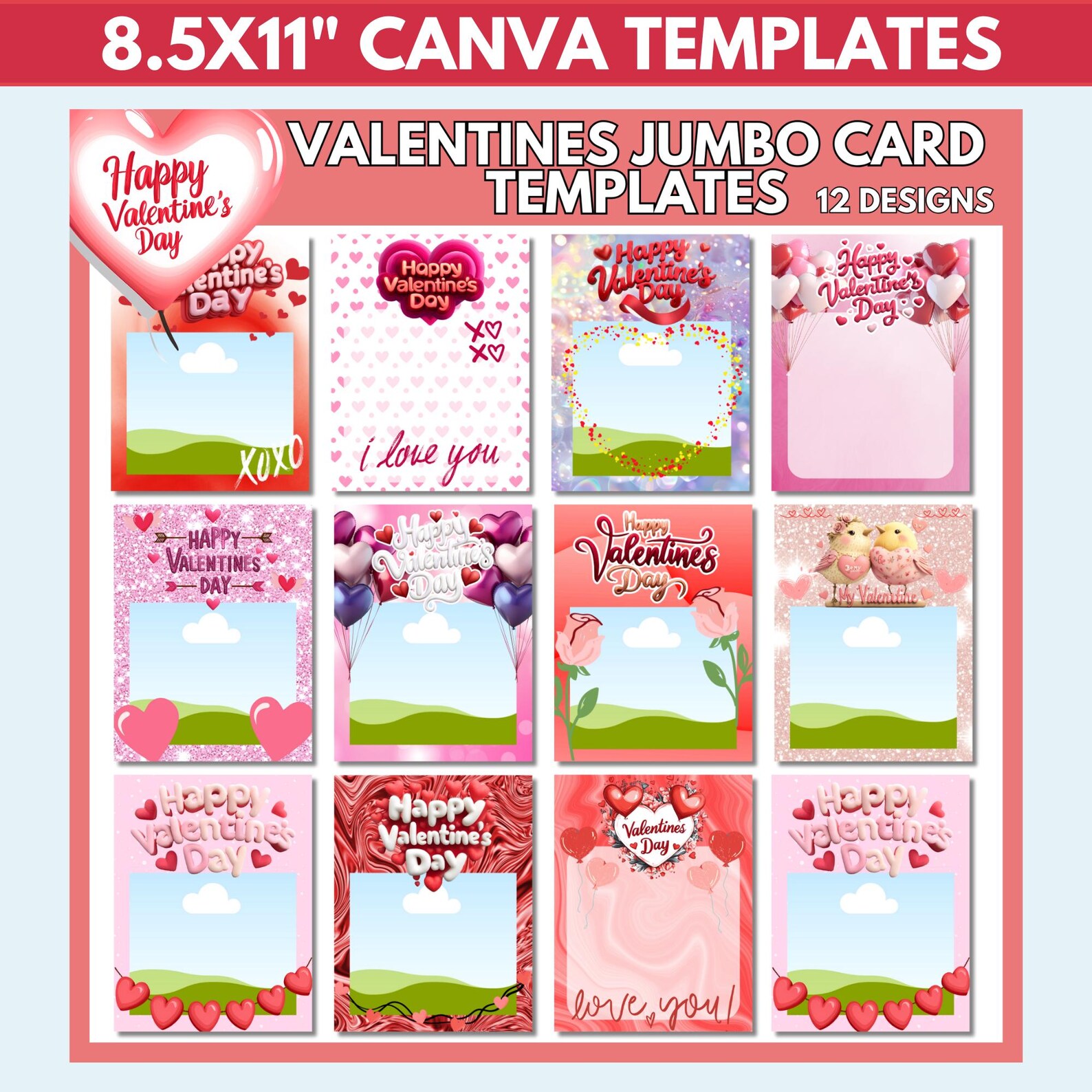 Valentine Jumbo Cards Mega Bundle: Canva Editable Valentines Jumbo Card ...
