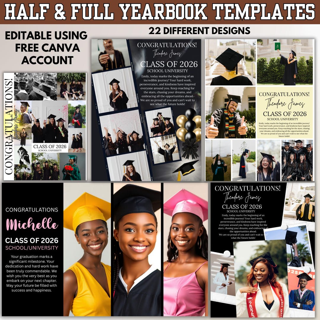 Full and Half Page Yearbook Ad Canva Editable Template: Senior Yearbook ...