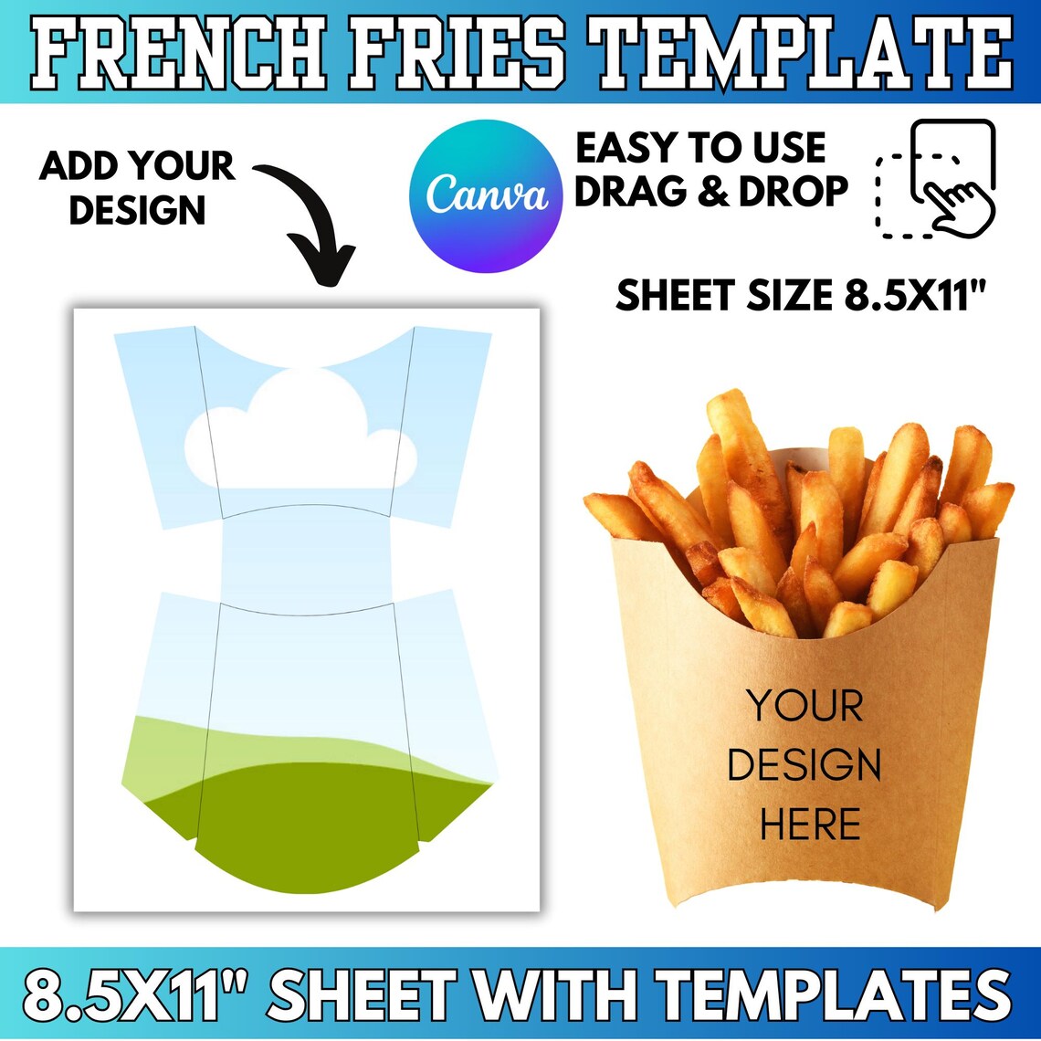 French Fries Box Template: Printable Snack Packaging (canva Editable ...