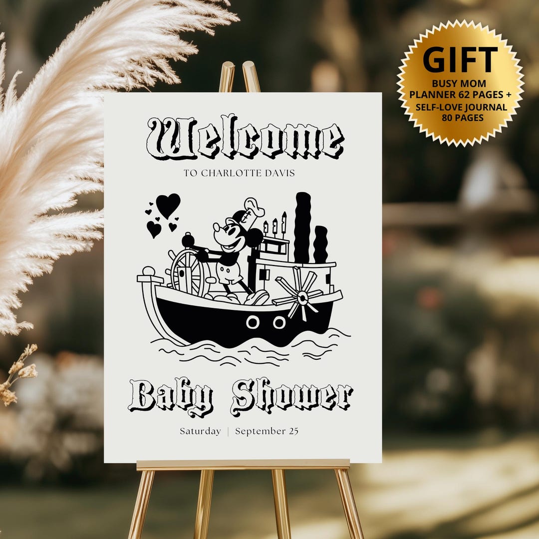 Steamboat Willie Vintage Baby Shower Welcome Sign, Welcome Classic 1928 ...