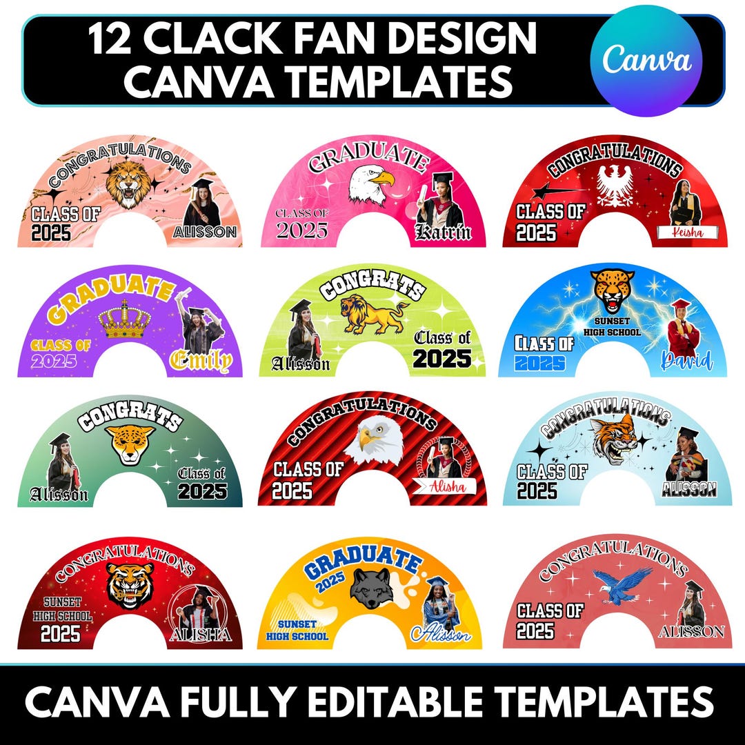 Graduation Clack Fan Canva Template Bundle: Fan Grad Design - Etsy