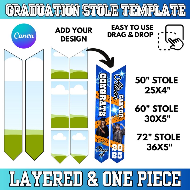 Editable Graduation Stole Template: Grad Stole Canva Drag & Drop Design ...