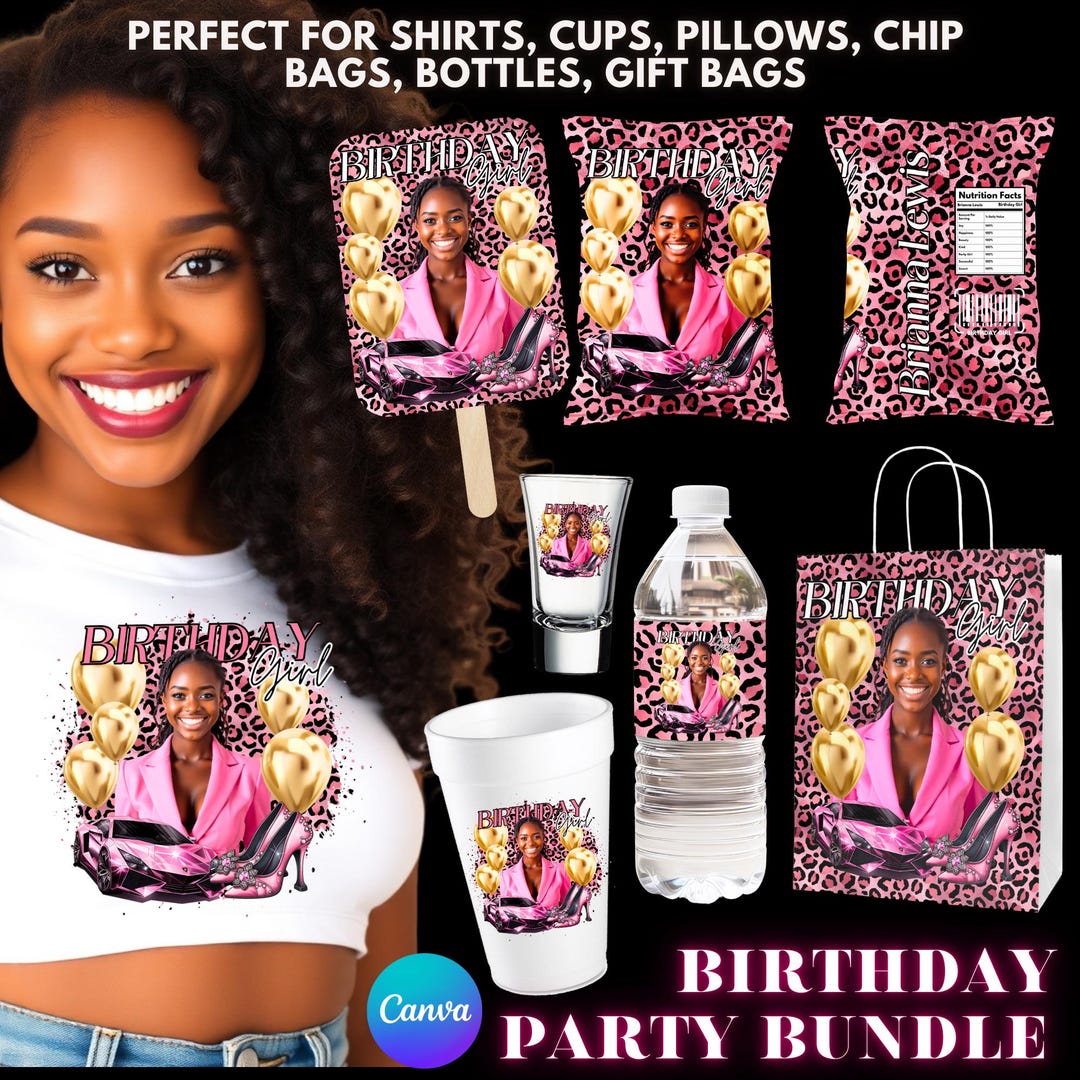 Pink Birthday Design Templates Big Bundle, Leopard Birthday Party Canva ...