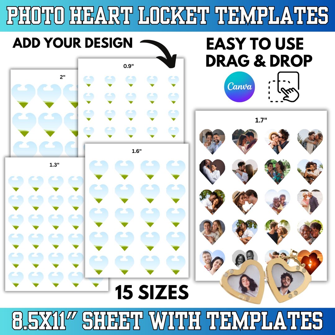 Photo Heart Locket Template: Custom Love Heart DIY Personalized Couple ...