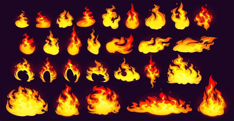 Vector Cartoon Burning Fire Collection in EPS - Etsy
