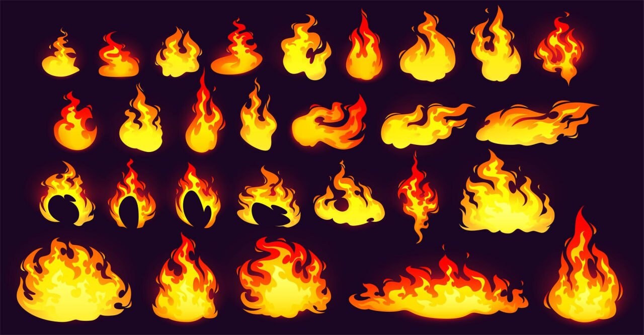 Vector Cartoon Burning Fire Collection in EPS - Etsy