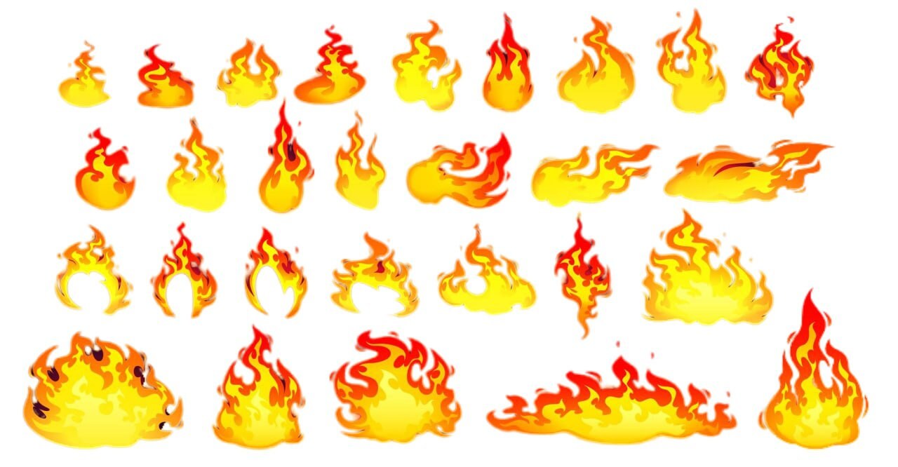 Vector Cartoon Burning Fire Collection in EPS - Etsy