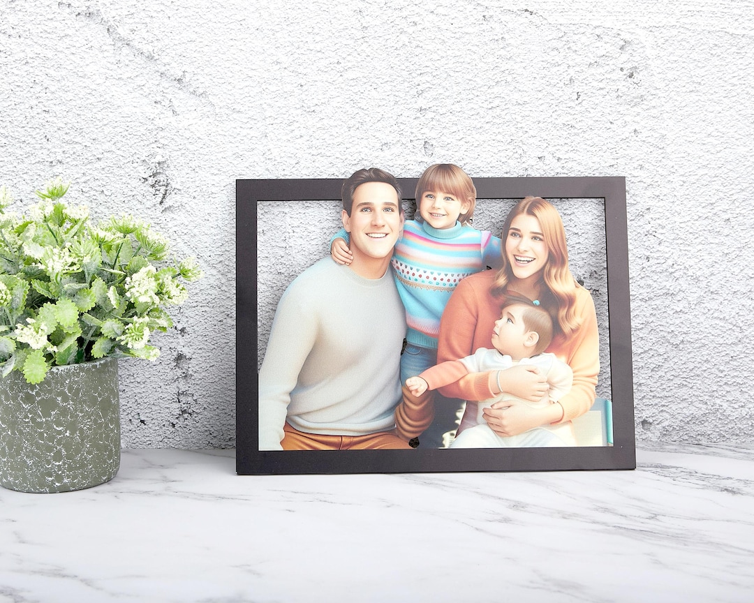 Custom Family Pixar Style 3D Photo Frame,cartoon Portrait Photo ...