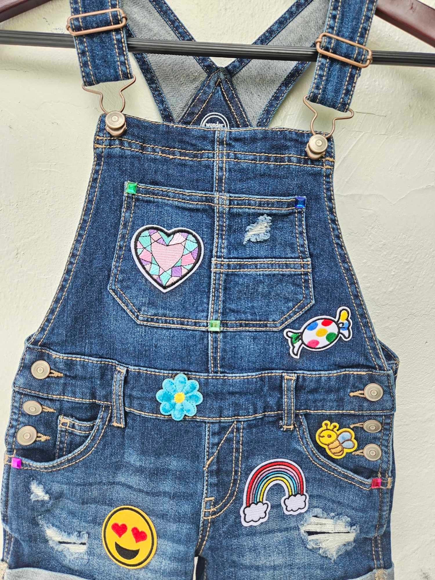 Girls Denim Overalls, Summer Unique Colorful Outfit, Rainbows Hearts ...