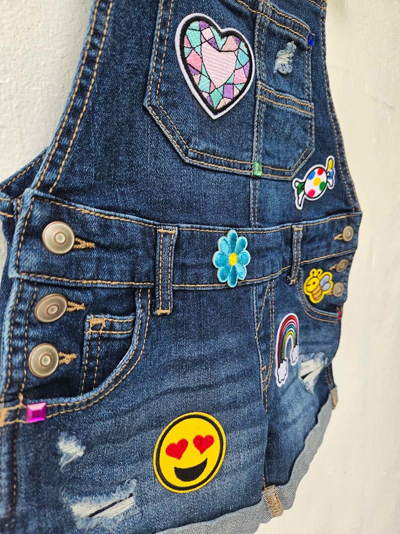 Girls Denim Overalls, Summer Unique Colorful Outfit, Rainbows Hearts ...