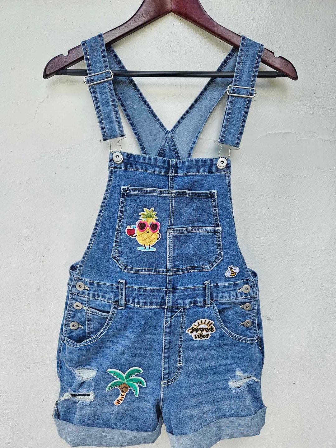 Women's Summer Denim Overalls, Chill Vibe, Relaxed Fit, Pineapple, Boho ...