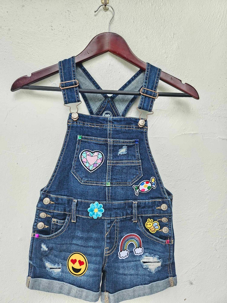 Girls Denim Overalls, Summer Unique Colorful Outfit, Rainbows Hearts ...