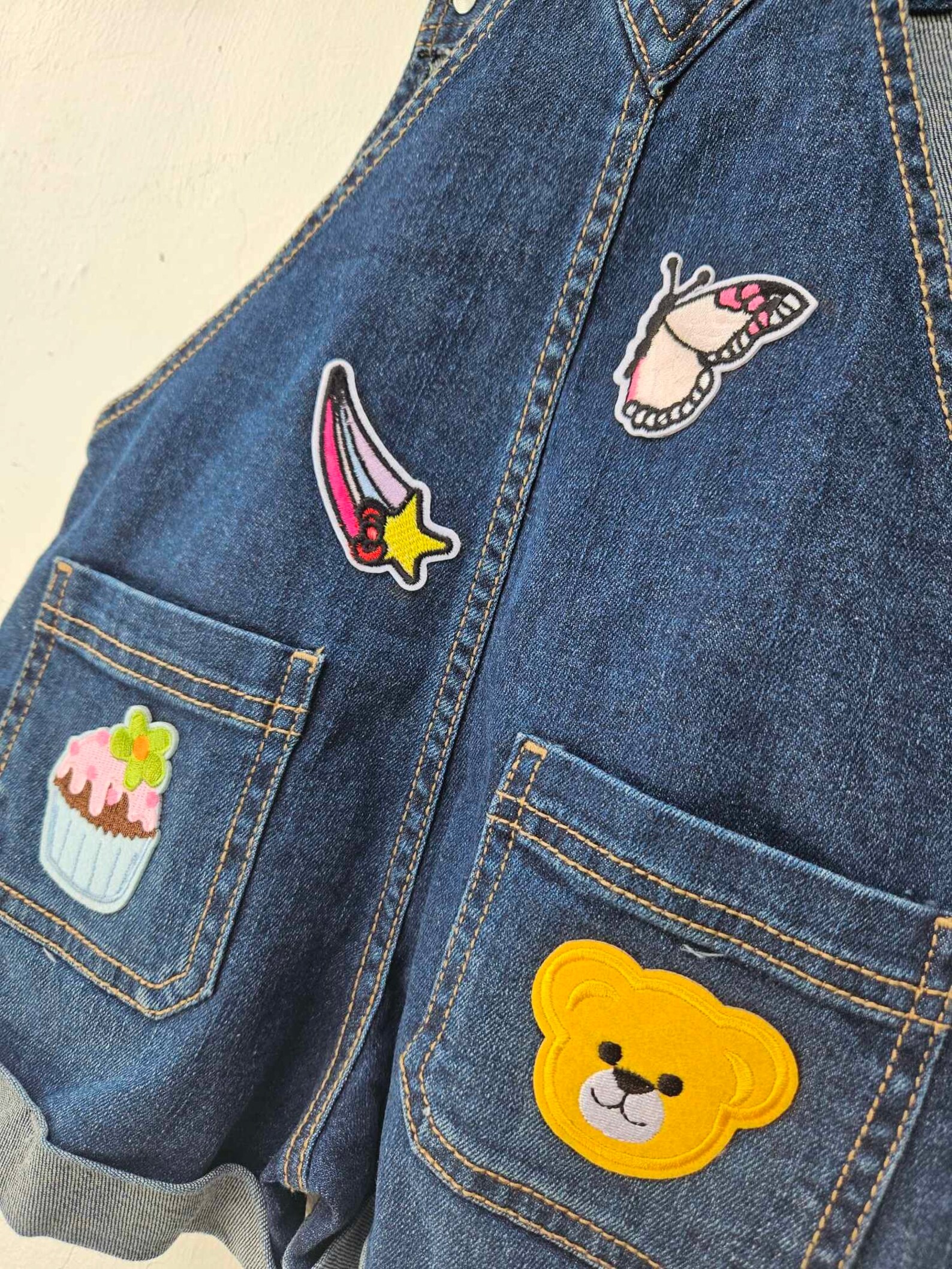 Girls Denim Overalls, Summer Unique Colorful Outfit, Rainbows Hearts ...