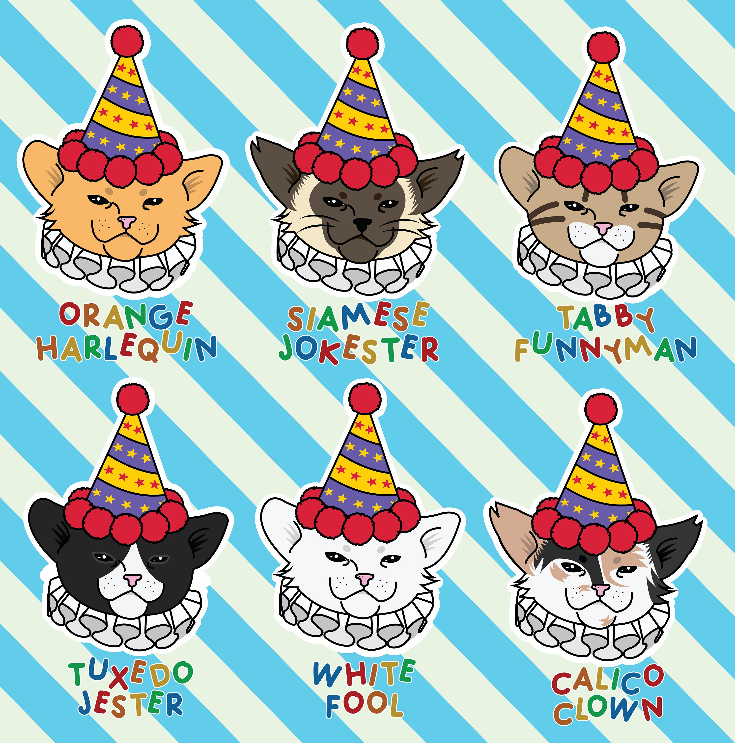 Clown Cat Stickers CUSTOMIZED | for Cat Lovers | 3" Waterproof Glossy ...