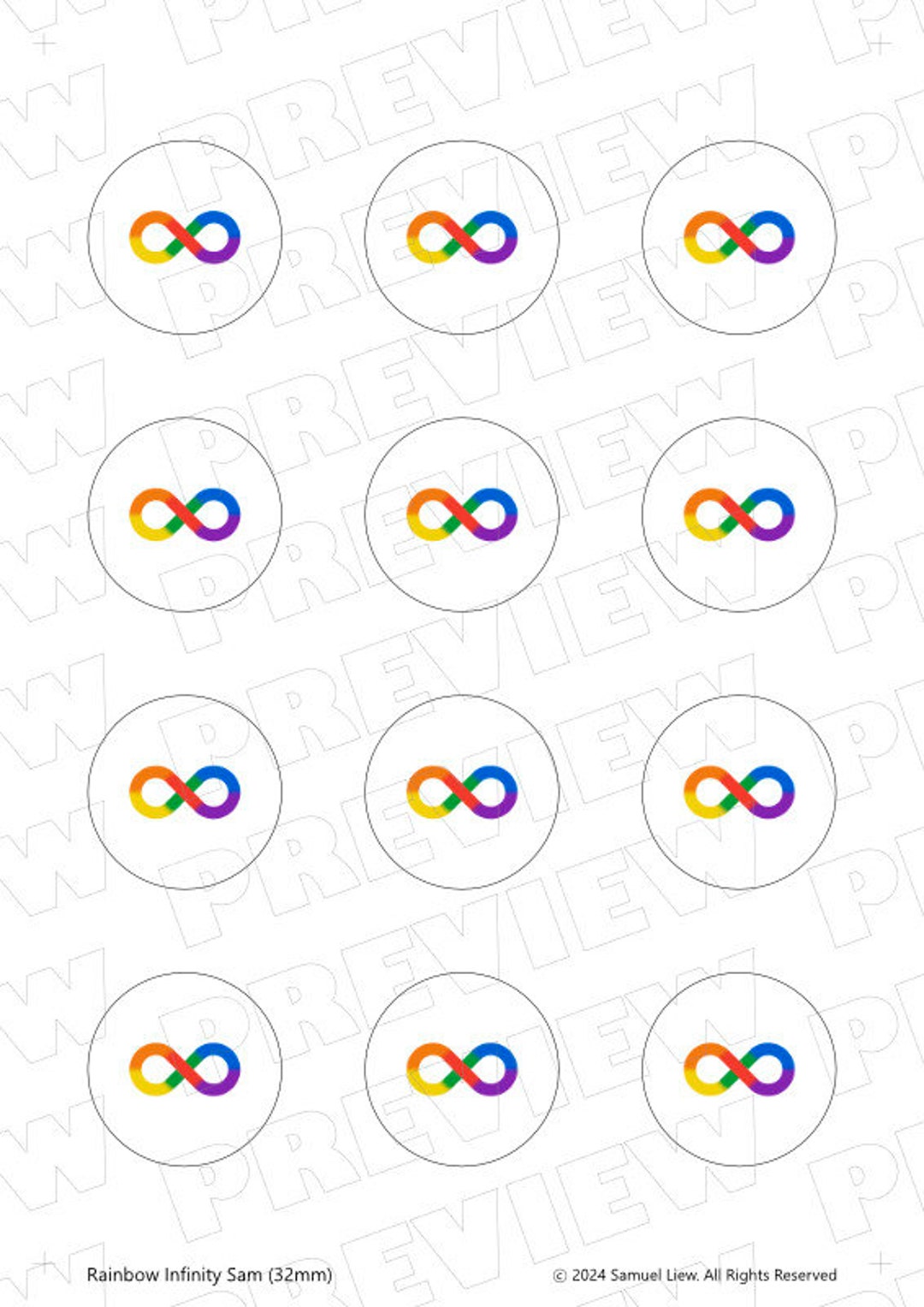 Rainbow Infinity Symbol (sam) 30mm-58mm Badge Template Printouts (A4 ...