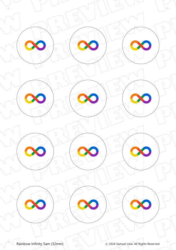 Rainbow Infinity Symbol (sam) 30mm-58mm Badge Template Printouts (A4 ...