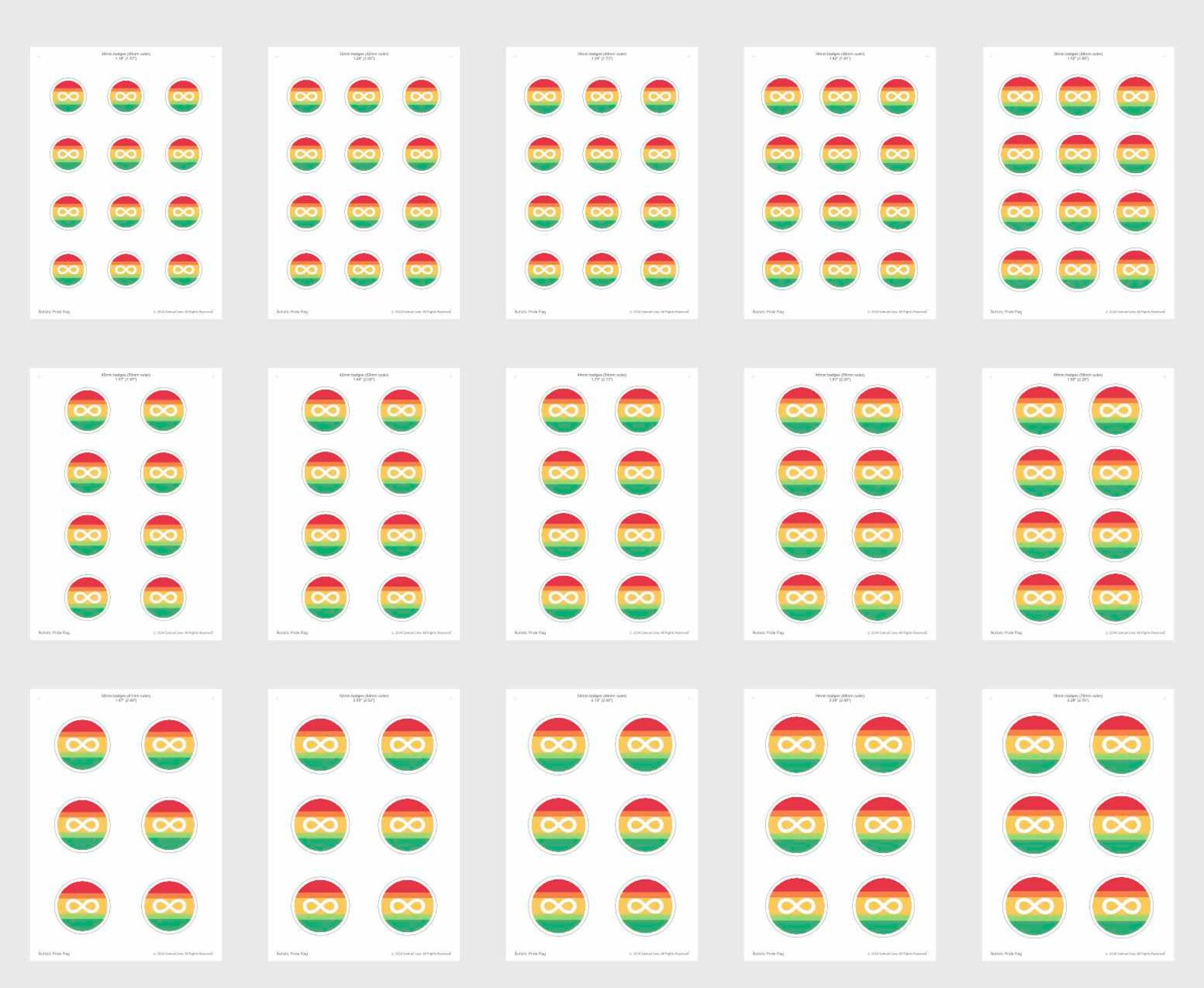 Autistic Pride Infinity Flag 30mm-58mm Badge Template Printouts (A4 ...