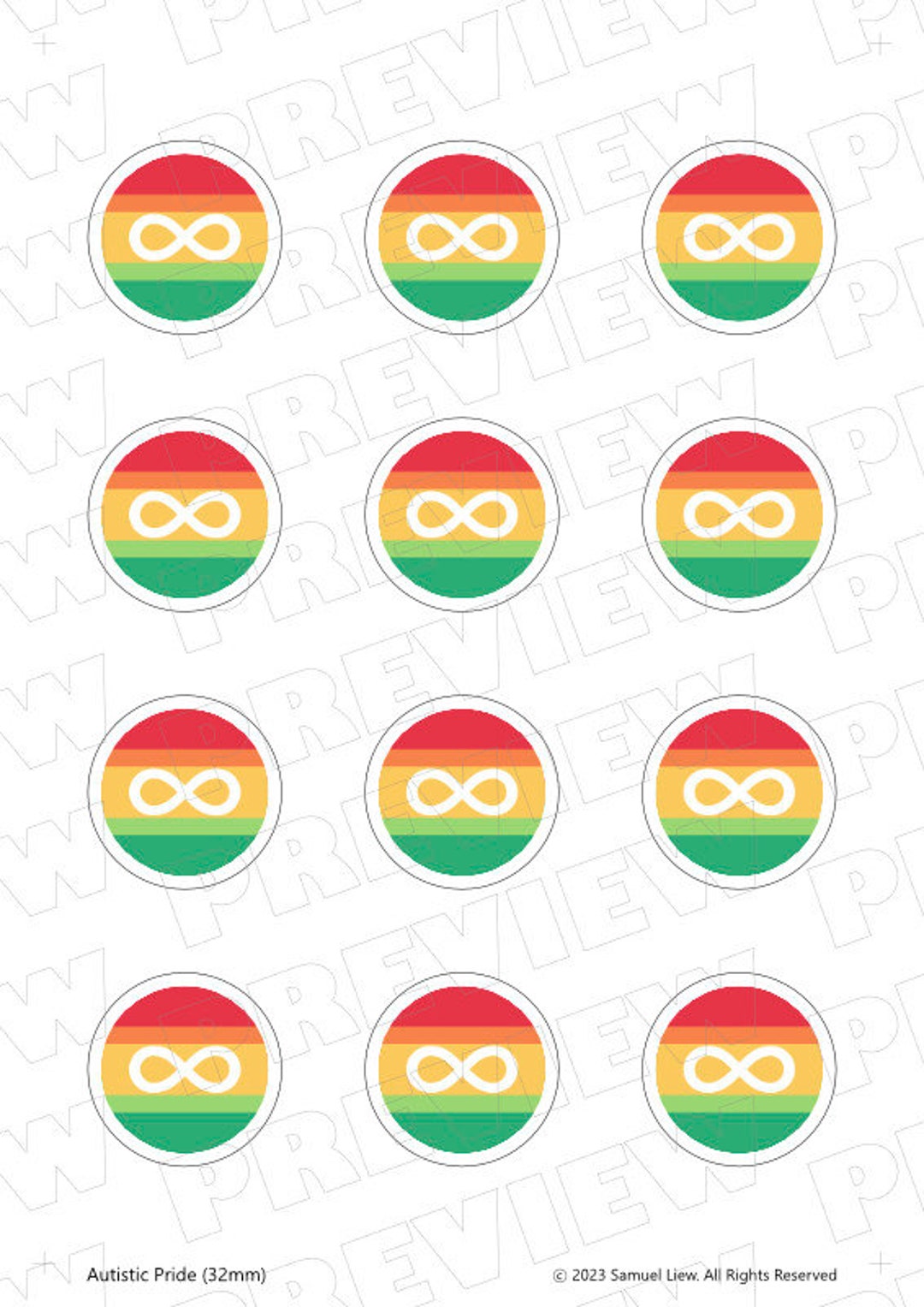 Autistic Pride Infinity Flag 30mm-58mm Badge Template Printouts (A4 ...
