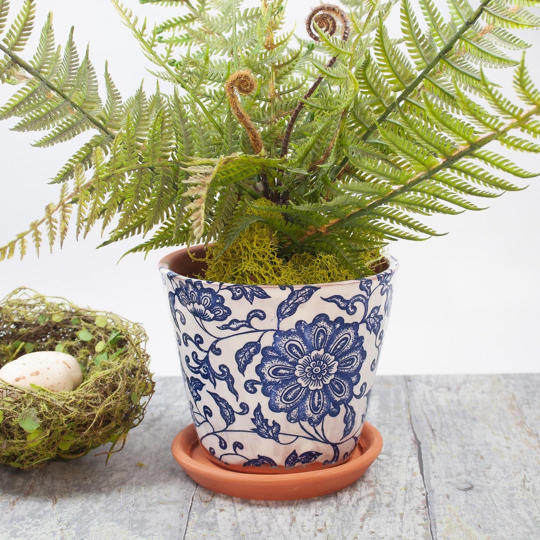 Blue and White Small Terra Cotta Planter,handmade Pot for Succulents ...