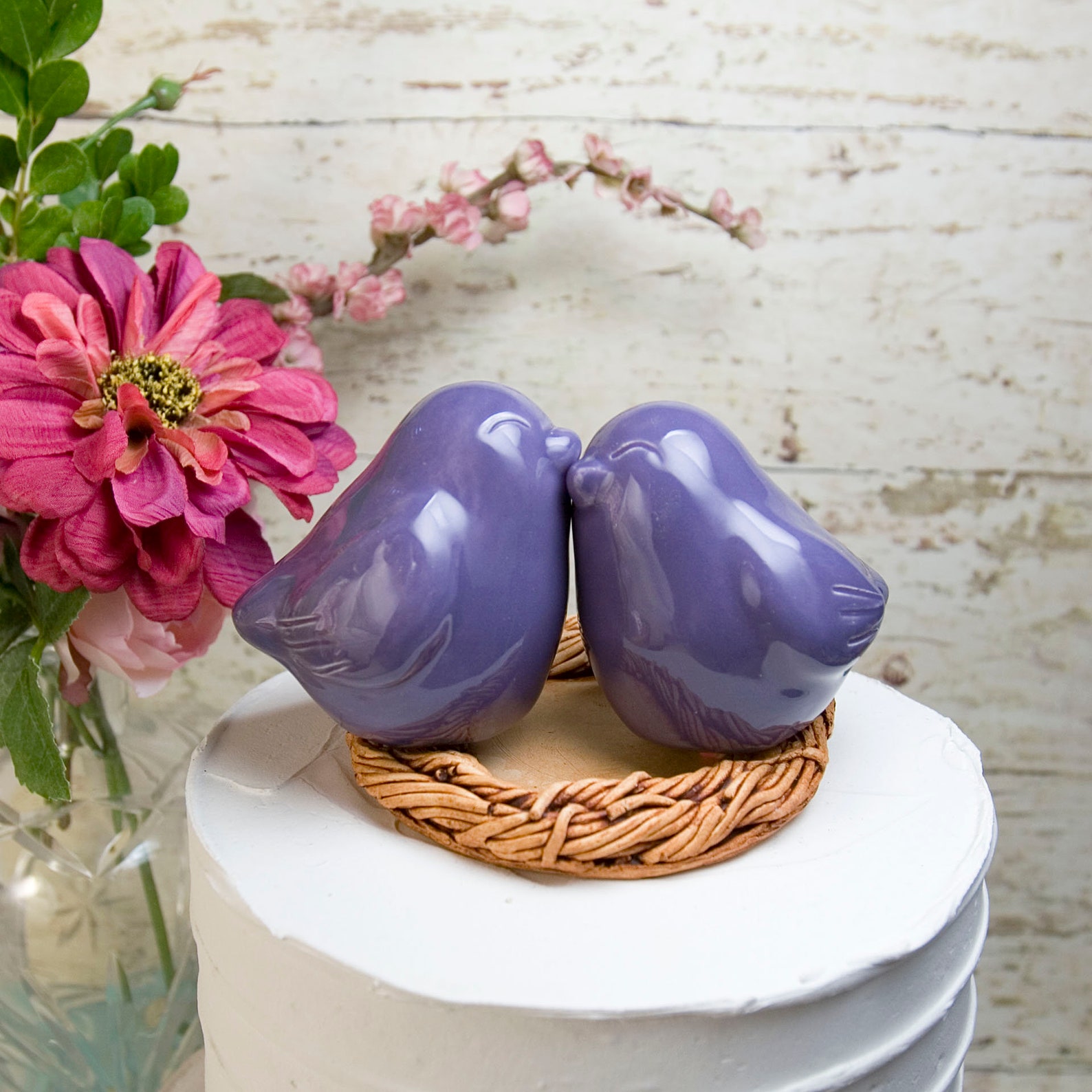 Purple Love Birds on a Nest Engraved with Names and Wedding | Etsy